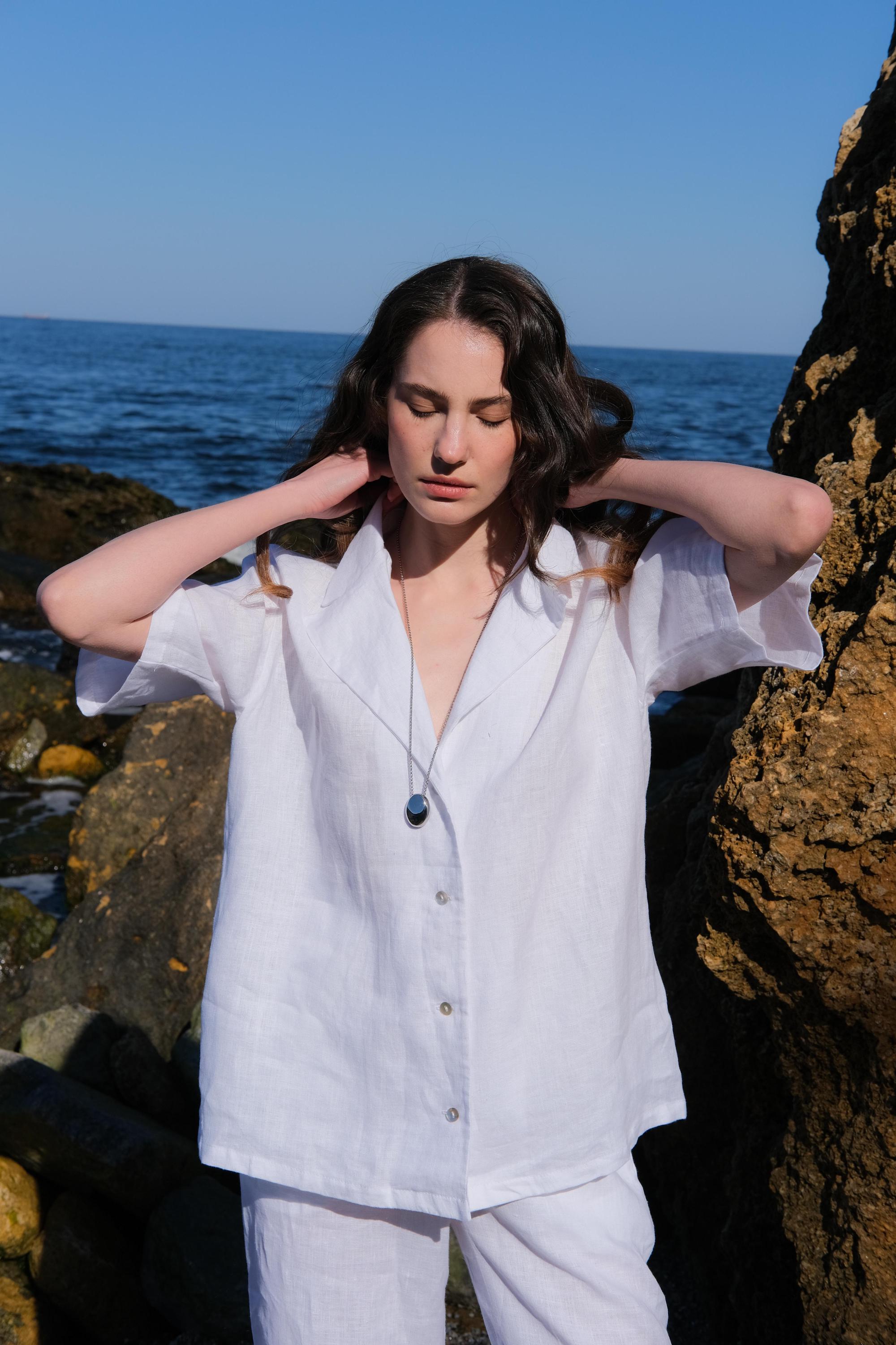 Natural Linen Shorts Set Brown Linen Suit Linen Summer Shirt With Short ...