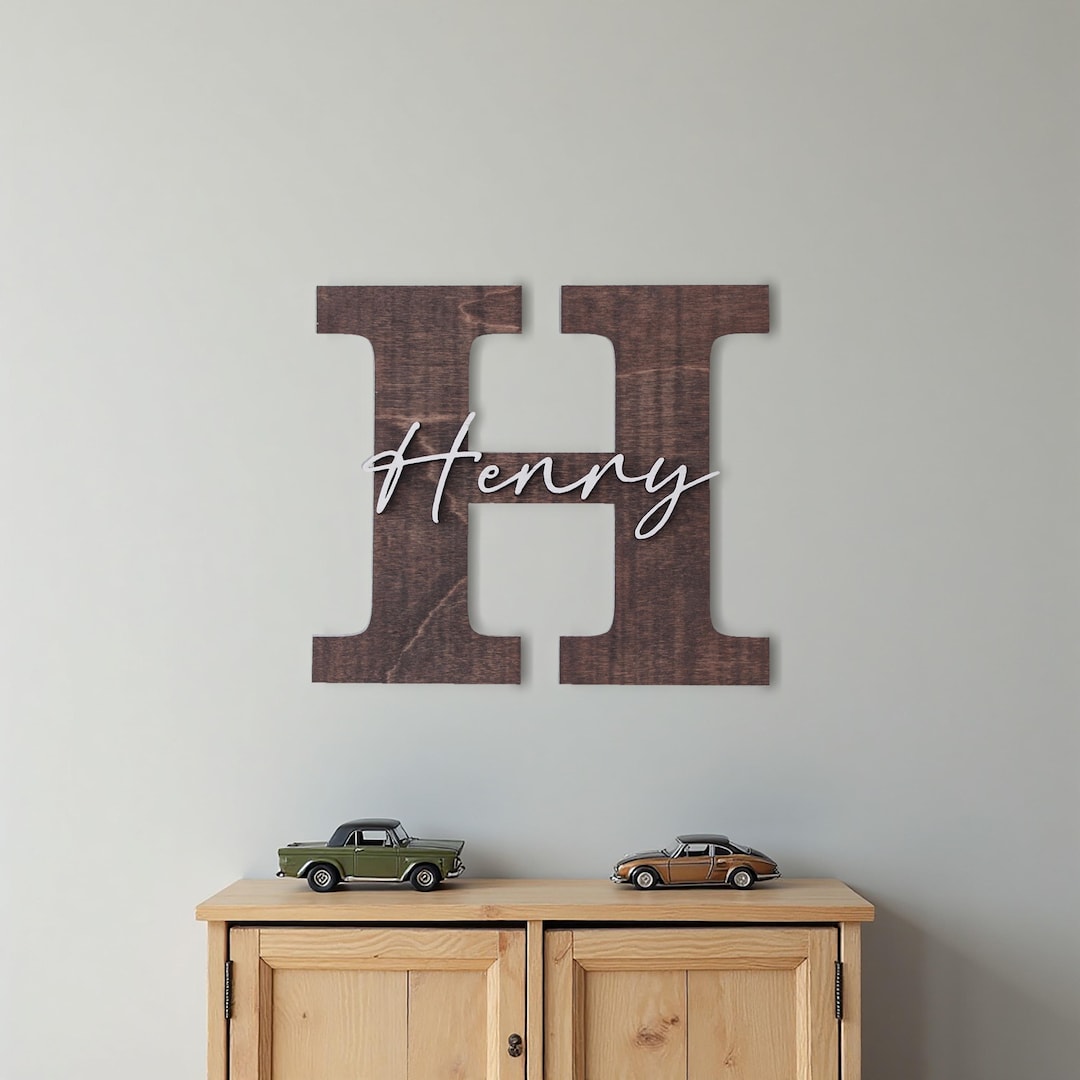 Wooden Wall Name Sign for Wall, Custom Initials Sign, Letter ...