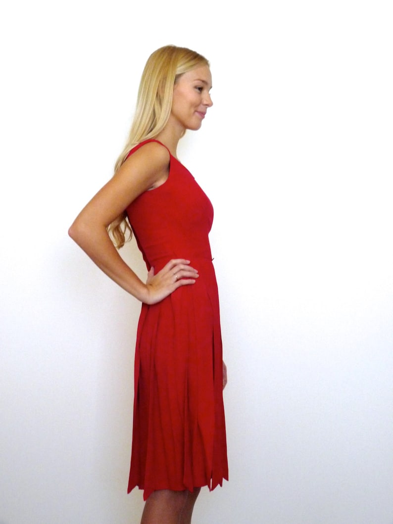 50s Deep Red Crepe Bombshell Fringed Wiggle Mini Dress Xxs - Etsy