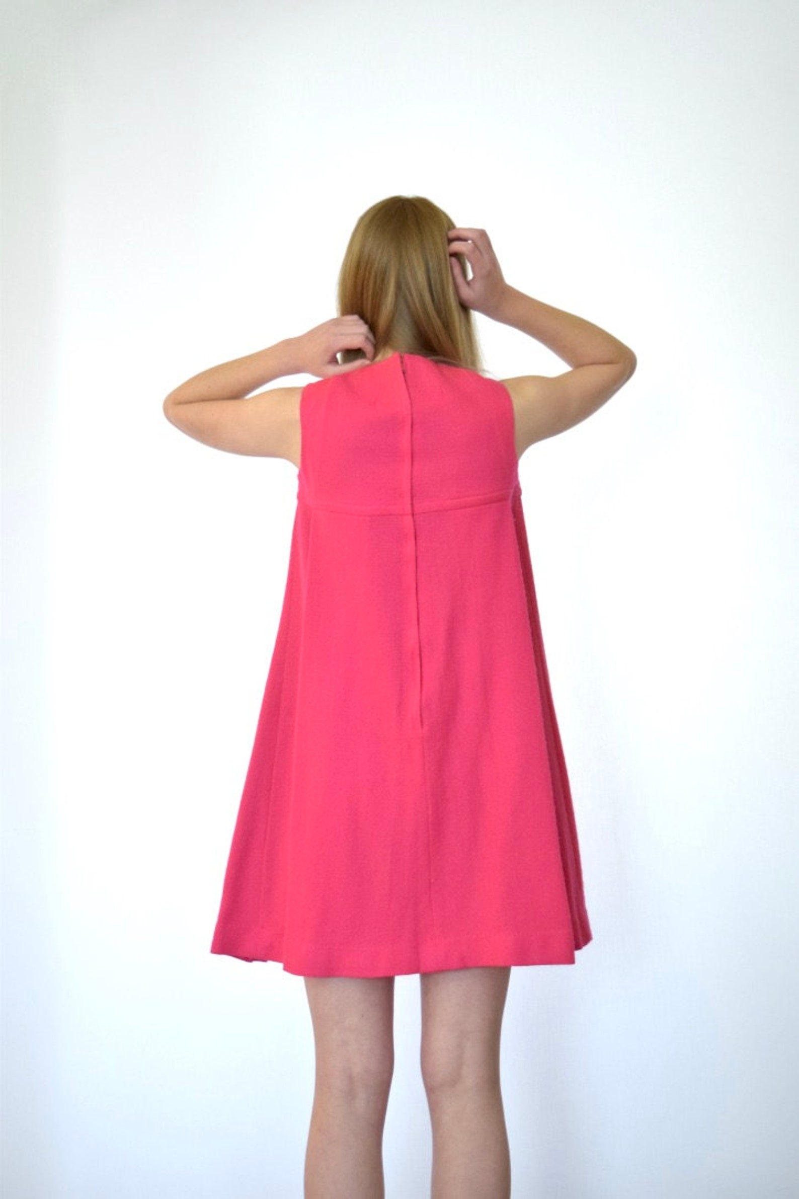 60s Hot Pink Sleeveless Wool Babydoll Mini Tent Dress Xs S | Etsy