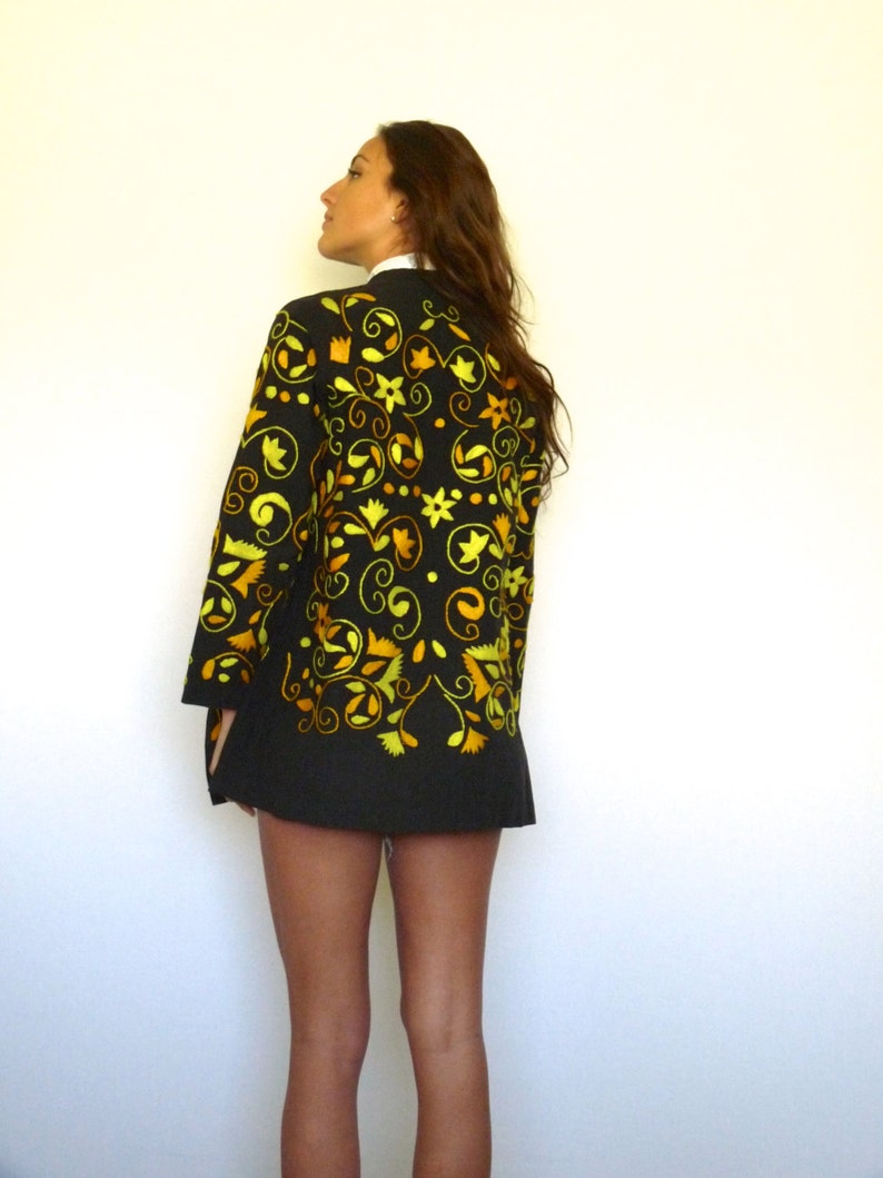 60s Colorful Embroidered Mandarin Collar Light Jacket Xs S M - Etsy