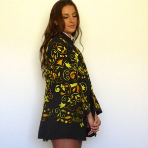 60s Colorful Embroidered Mandarin Collar Light Jacket Xs S M - Etsy