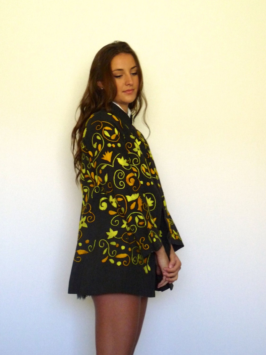 60s Colorful Embroidered Mandarin Collar Light Jacket Xs S M - Etsy