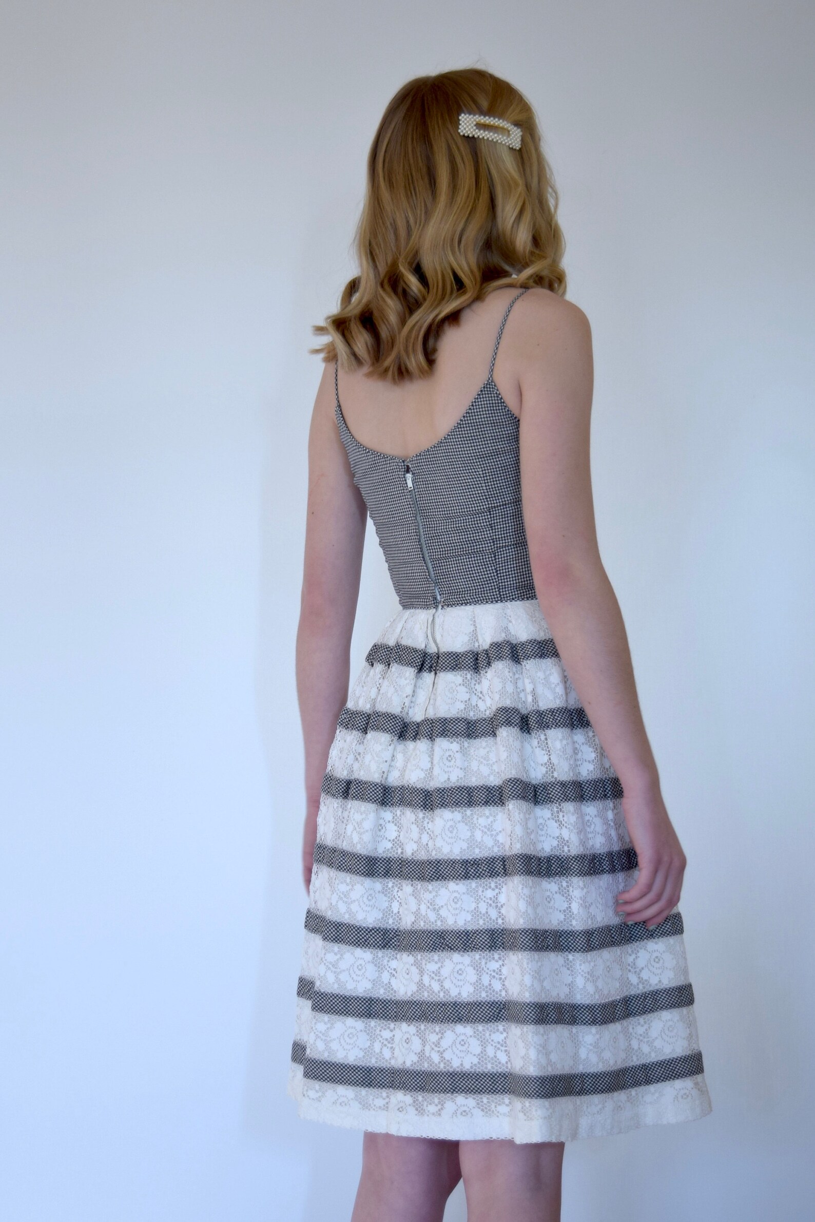 50s Black White Gingham Lace Stripe Fitted Structured Classic - Etsy