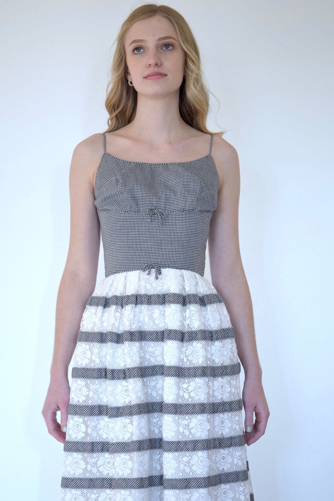 50s Black White Gingham Lace Stripe Fitted Structured Classic | Etsy