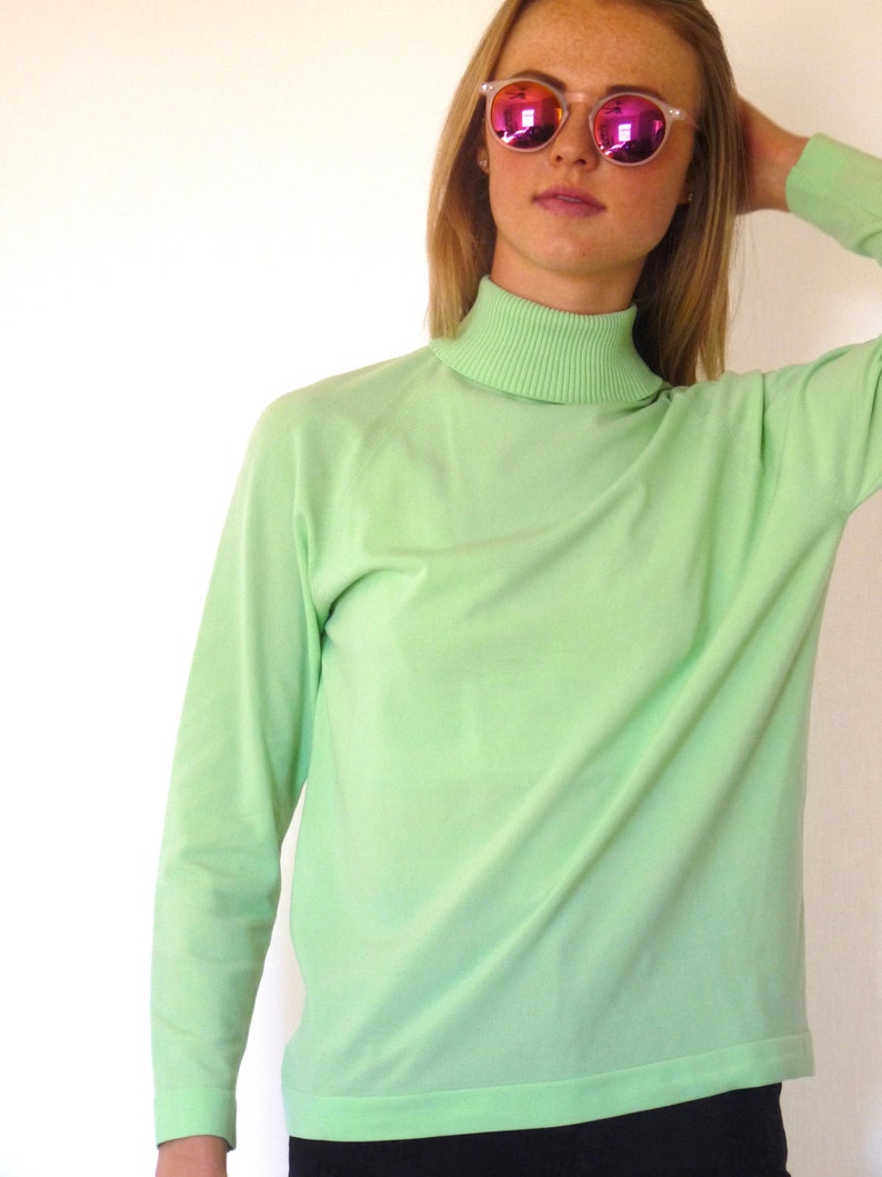 70s Neon Mint Green Polyester Turtleneck Tunic Xs S M - Etsy
