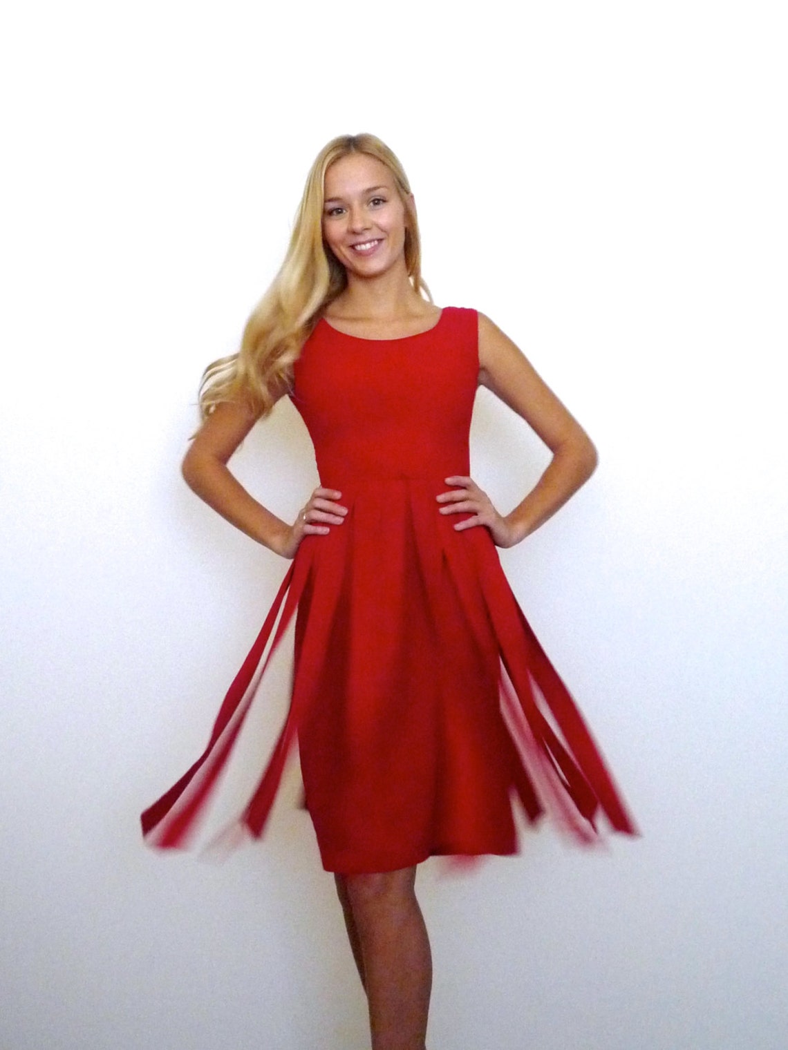 50s Deep Red Crepe Bombshell Fringed Wiggle Mini Dress Xxs - Etsy