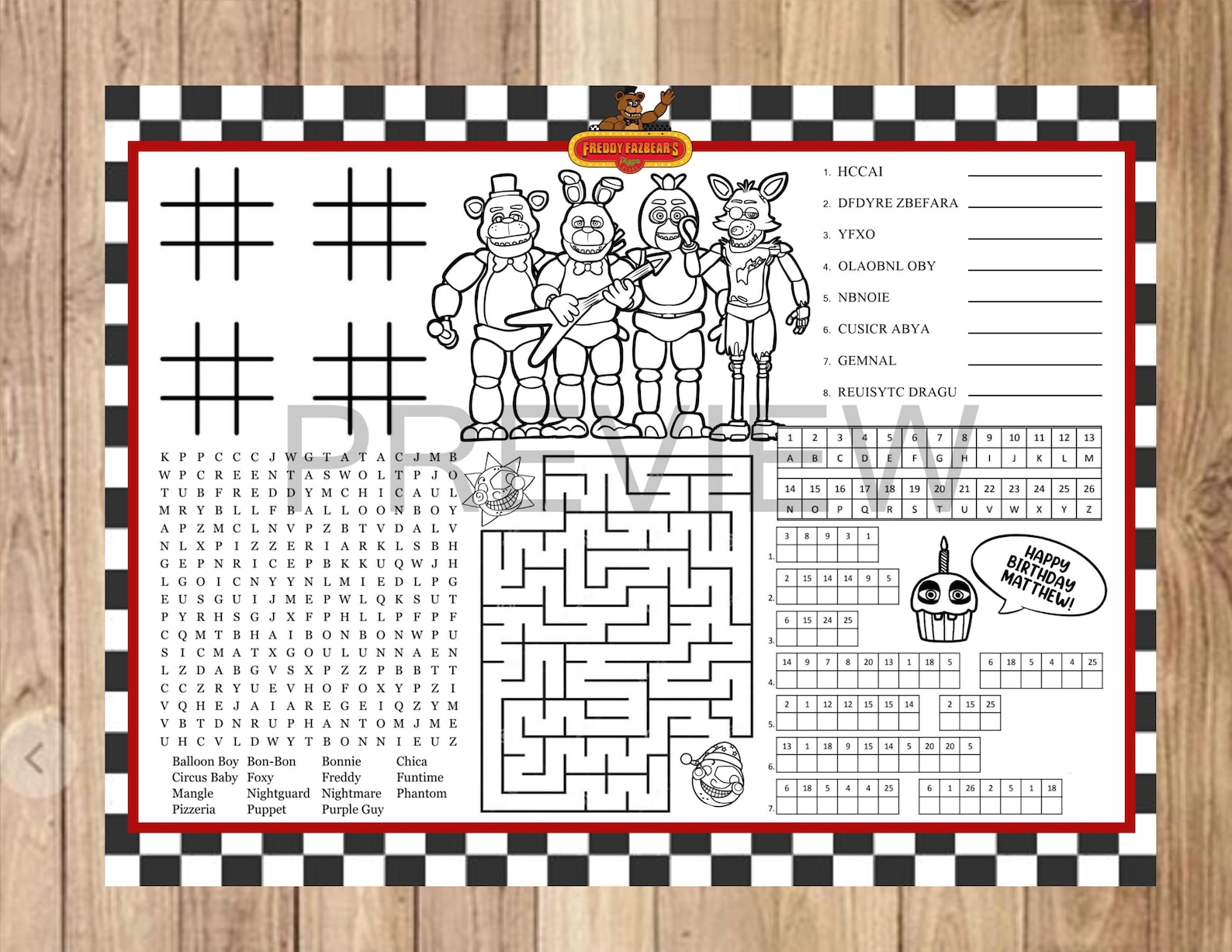 FNAF Activity Sheet - Etsy