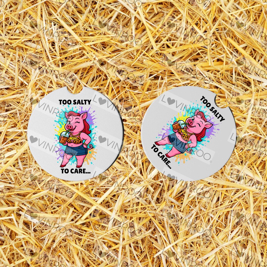 Quirky Neoprene Car Coasters – "too Salty to Care" Car Coaster | Pink ...