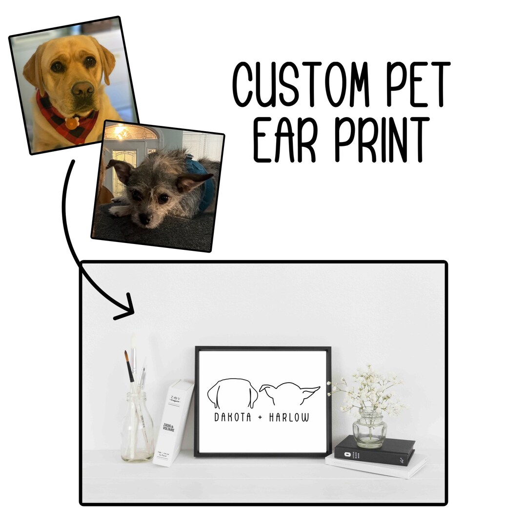 TWO Pets, Custom Dog Ear Print, Custom Pet Print, Personalized Dog Ear ...