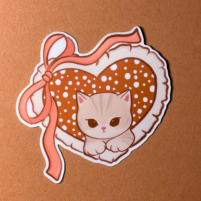 Cute Cat Heart Sticker | Pastel Kitty With Bow | Mofusand Inspired ...