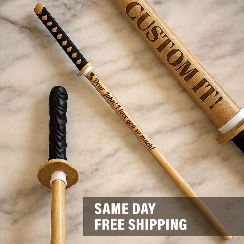 Personalized Wooden Katana - Custom Training Sword 40" With Wrapped ...