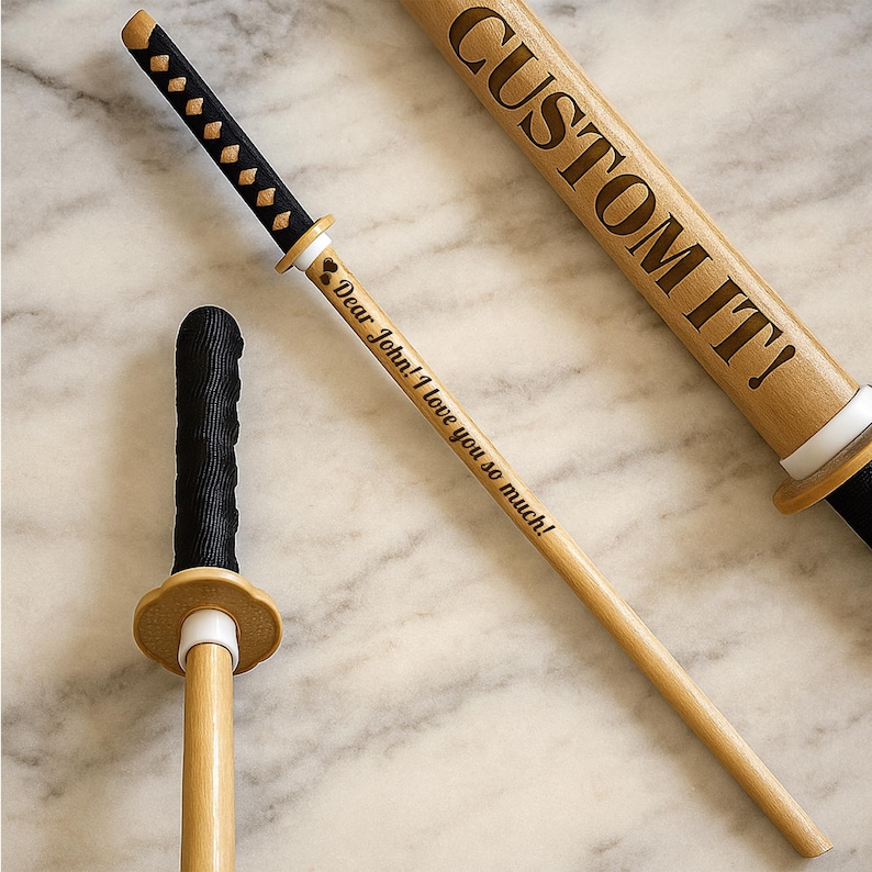 Personalized Wooden Katana - Custom Training Sword 40" With Wrapped ...