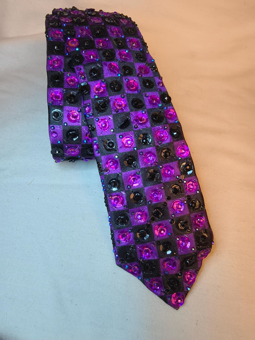Rhinestoned Purple Plaid Tie - Etsy