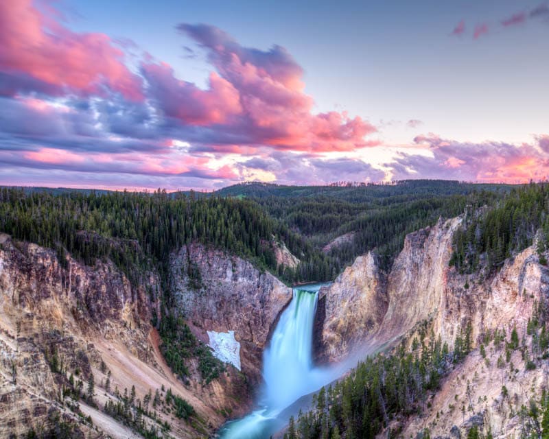 Sunset, Lower Falls, Grand Canyon of Yellowstone, Yellowstone National ...