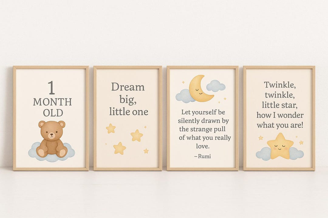 Baby Milestone Card + Nursery Wall Art | Neutral Moon and Bear ...