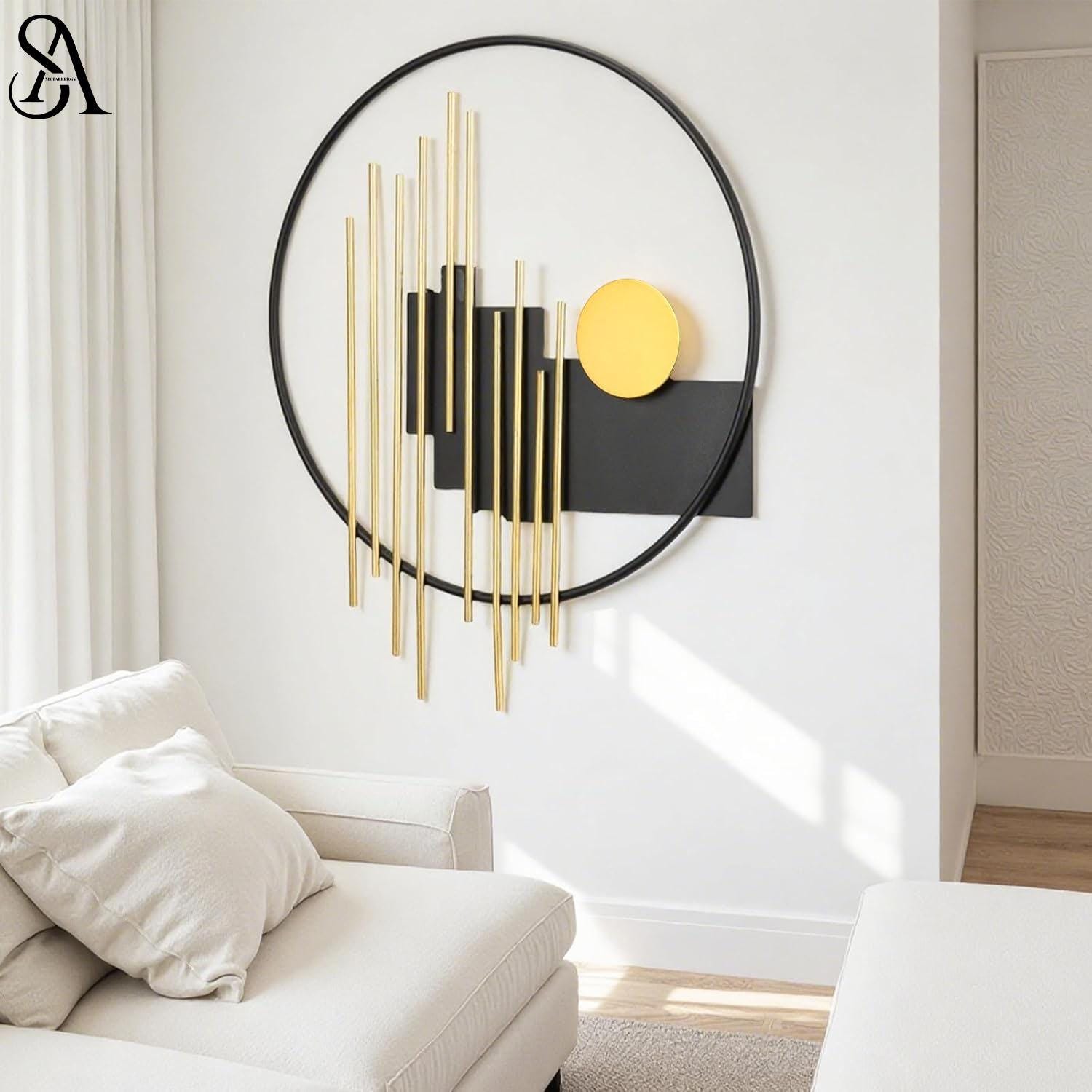 Black and Gold Abstract Metal Wall Art – Geometric 3D Sculpture , Round ...
