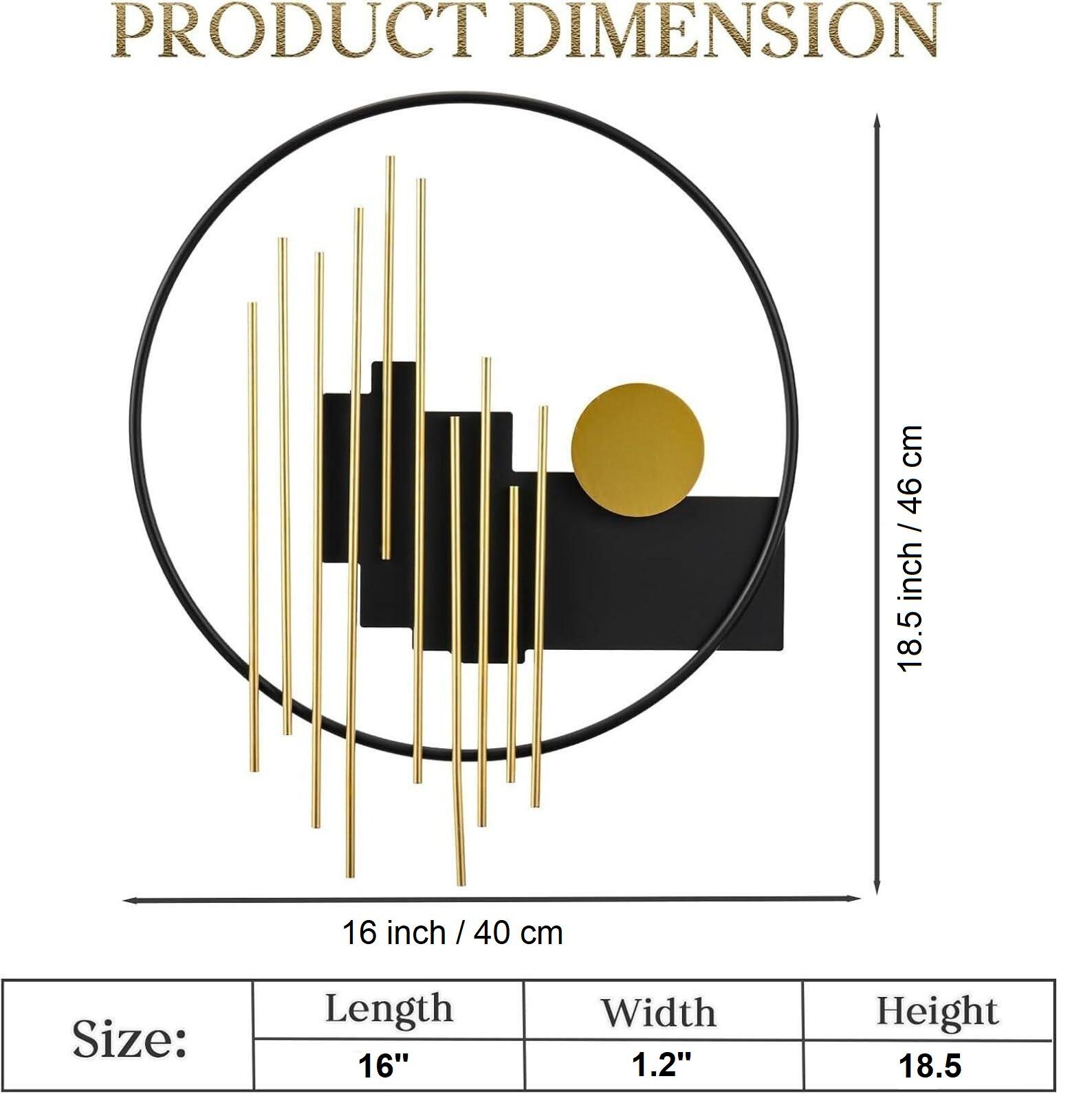 Black and Gold Abstract Metal Wall Art – Geometric 3D Sculpture , Round ...