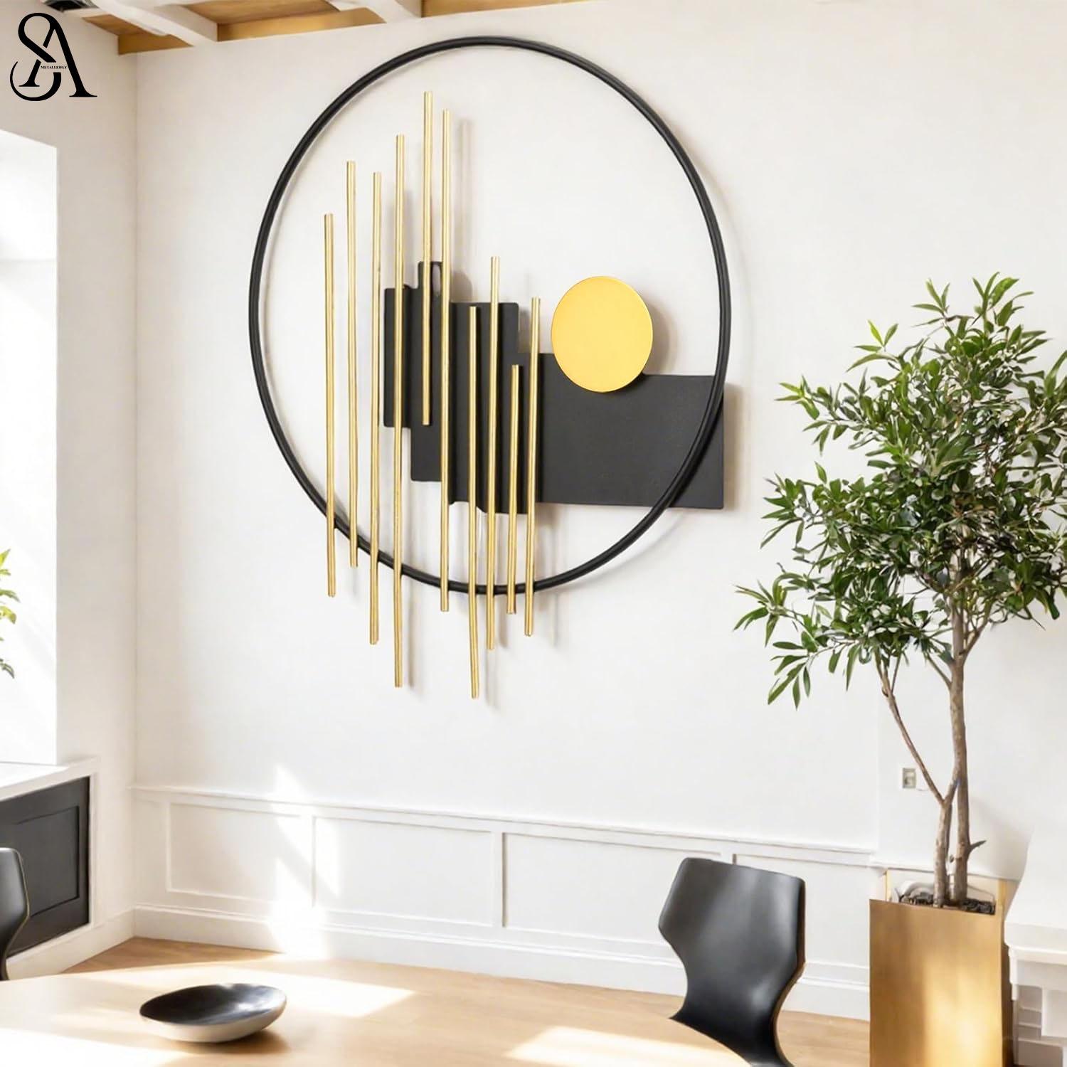 Black and Gold Abstract Metal Wall Art – Geometric 3D Sculpture , Round ...