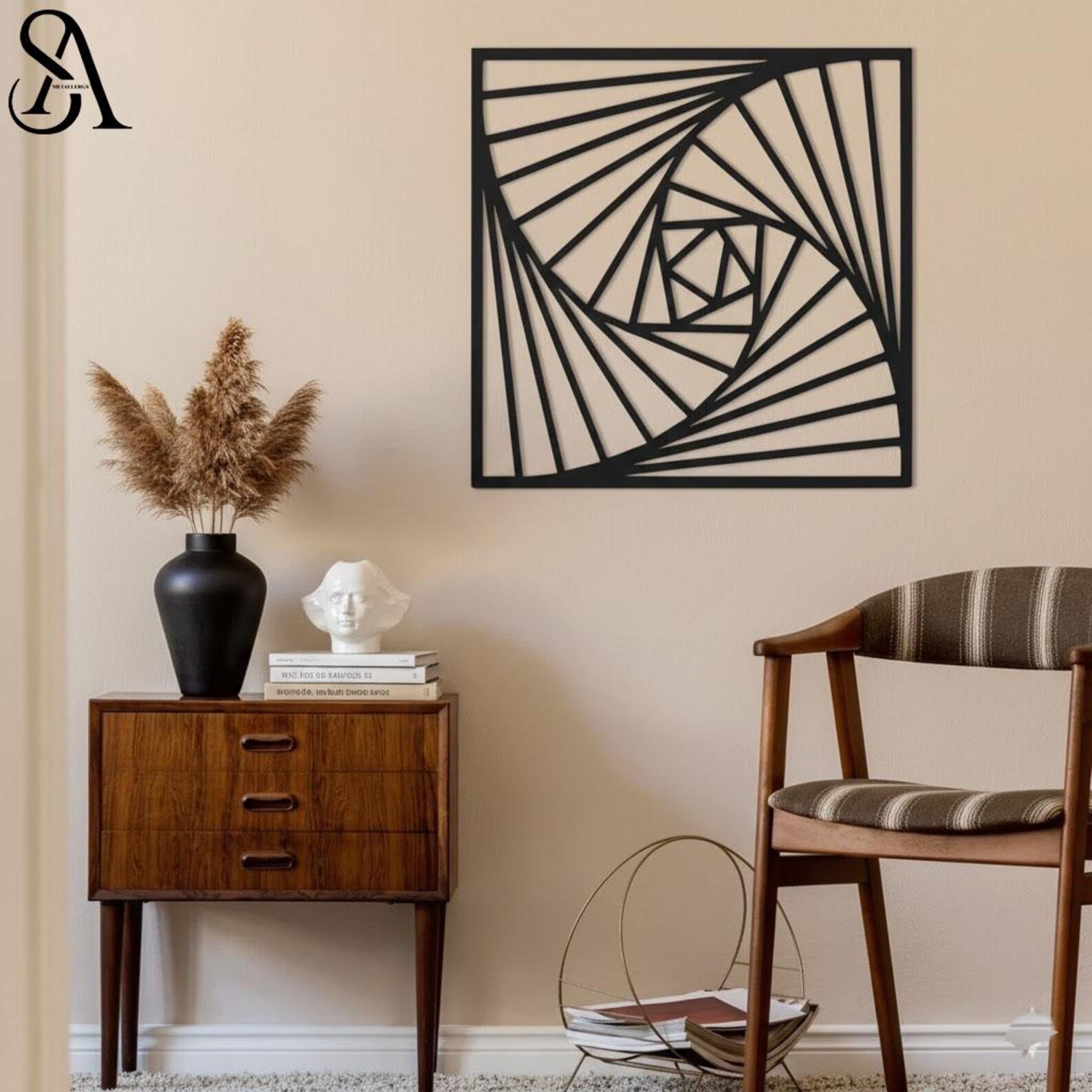 Modern Geometric Metal Wall Art – Black Laser Cut Wall Decor, Square ...