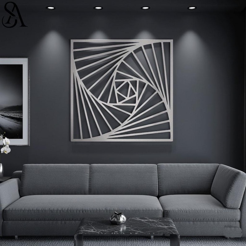 Modern Geometric Metal Wall Art – Black Laser Cut Wall Decor, Square ...