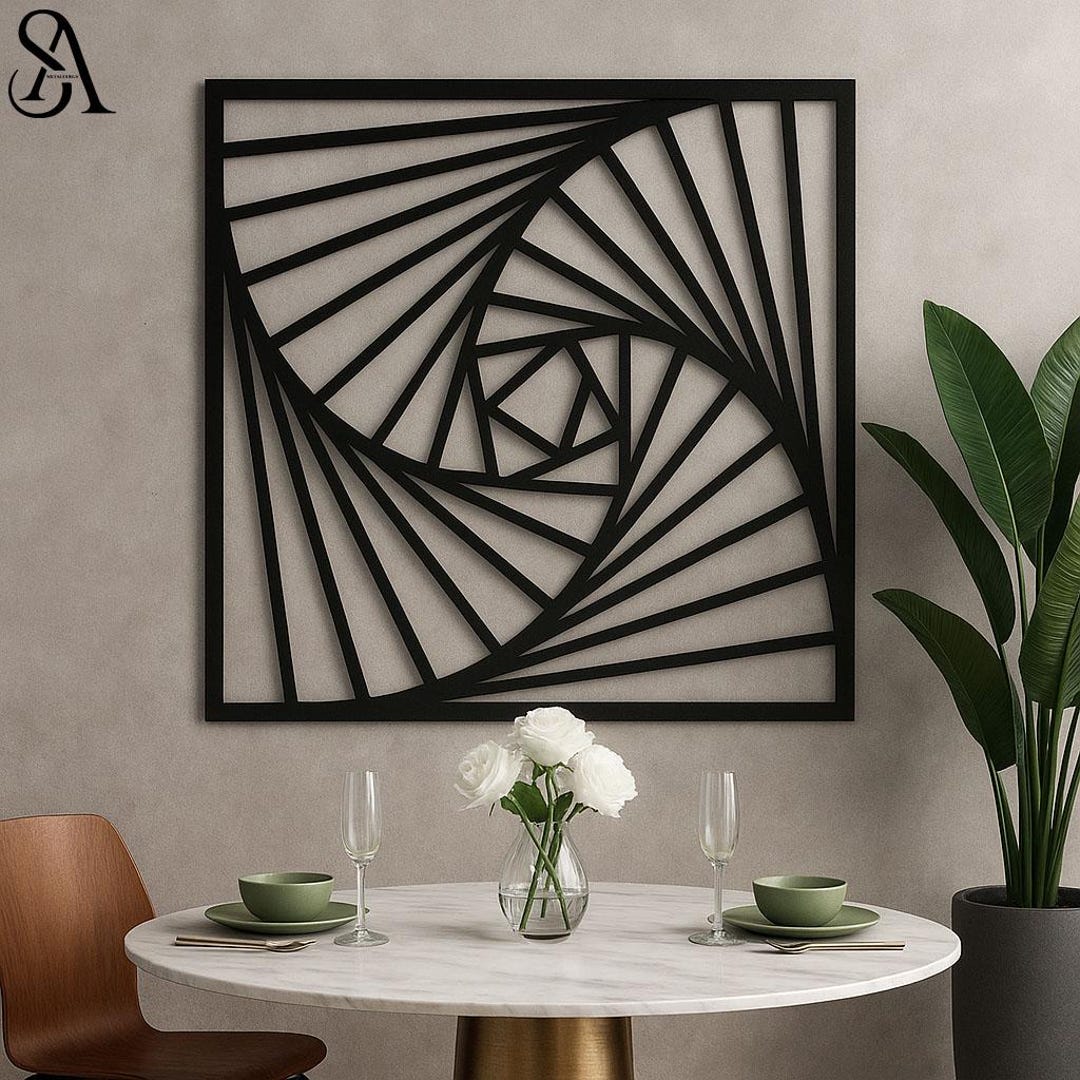 Modern Geometric Metal Wall Art – Black Laser Cut Wall Decor, Square ...