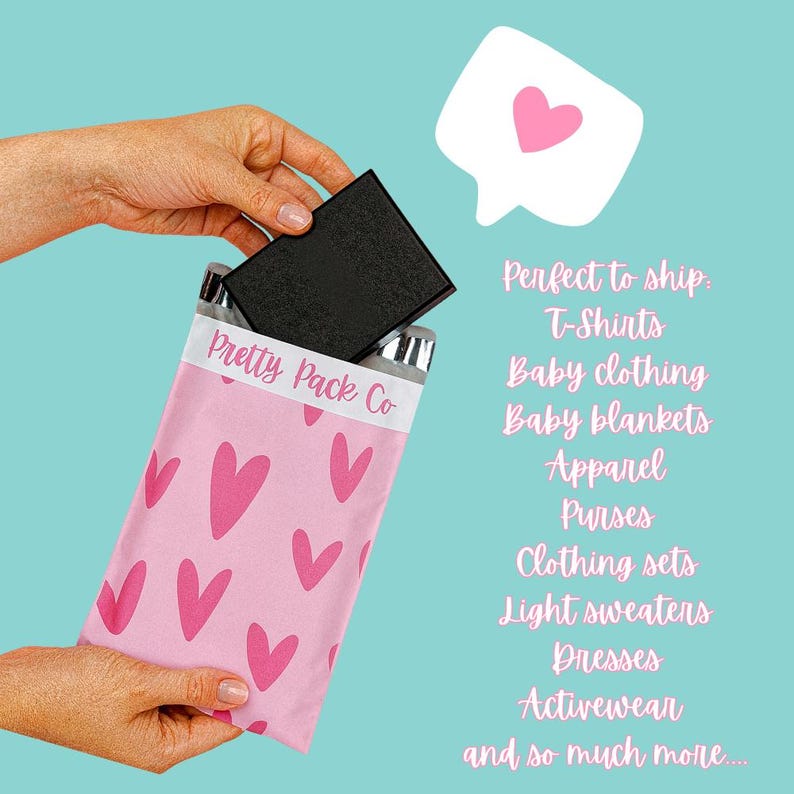 Pink Hearts Poly Mailers 6x9, 10x13, 14.5x19 - Boutique Shipping Bags ...