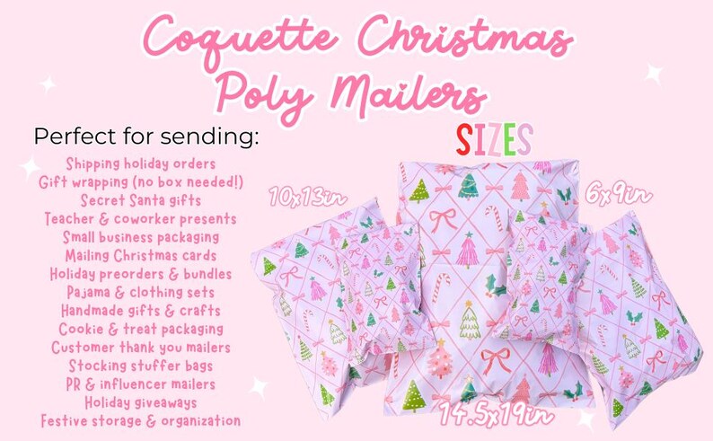 Coquette Christmas Print Poly Mailers 10x13" - Boutique Shipping Bags ...