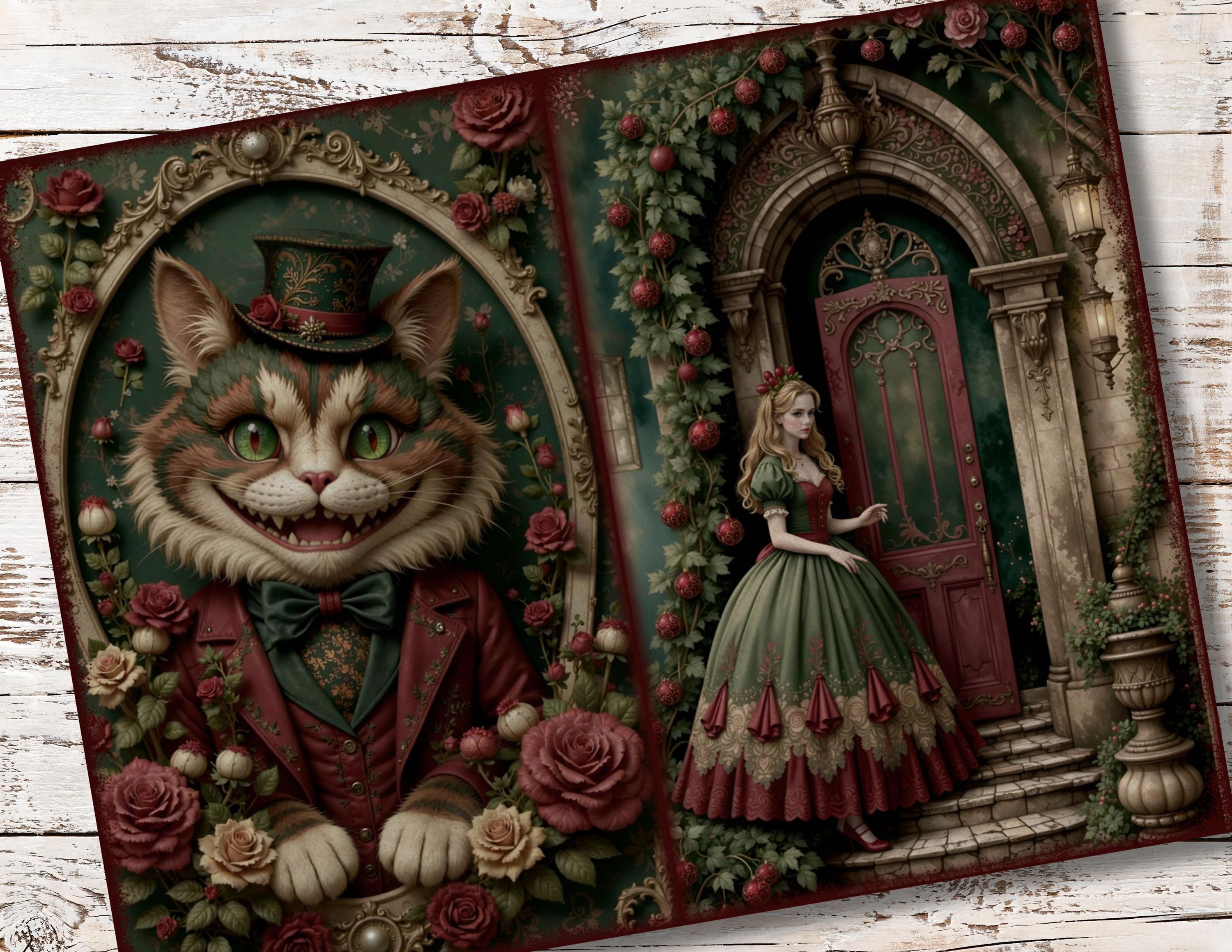 Alice in Wonderland Christmas 5 Page JPEG Junk Journal Mini Kt Digital ...