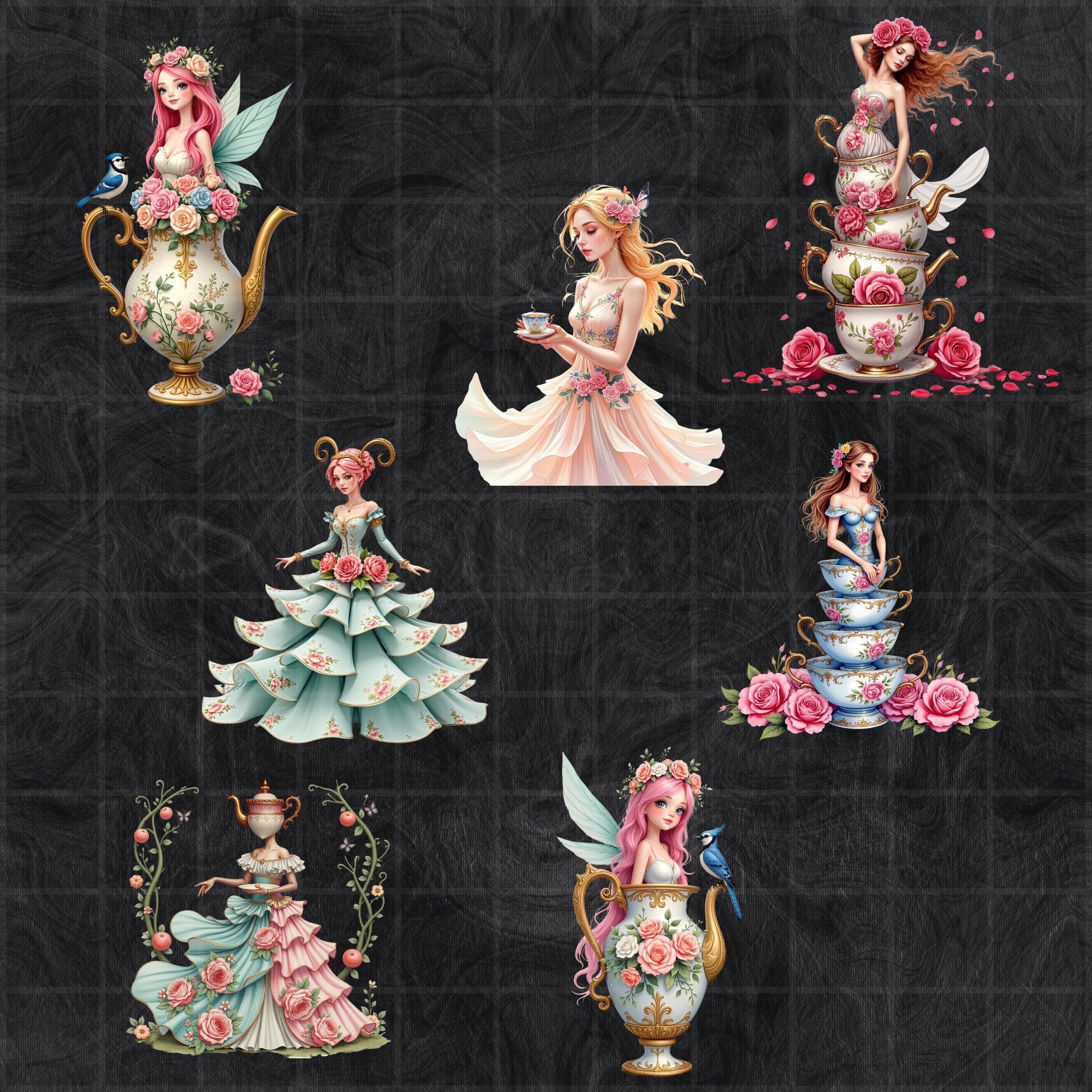 Whimsical Tea Time Clipart Set | 22 Fantasy Pngs + 9 FREE Coordinating ...