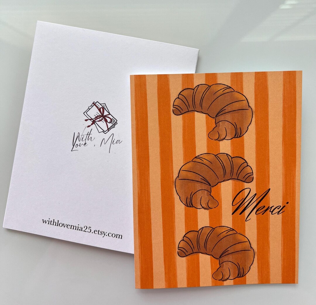 Merci Thank You Card | French Thank You Card With Croissants | Cute ...