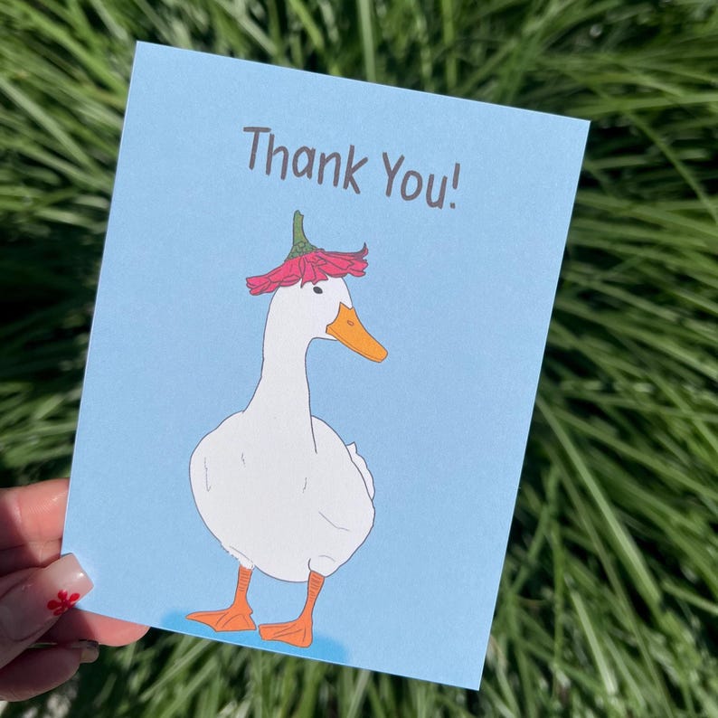 Duck Thank You Card | Adorable Floral Duck Greeting Card | Whimsical ...