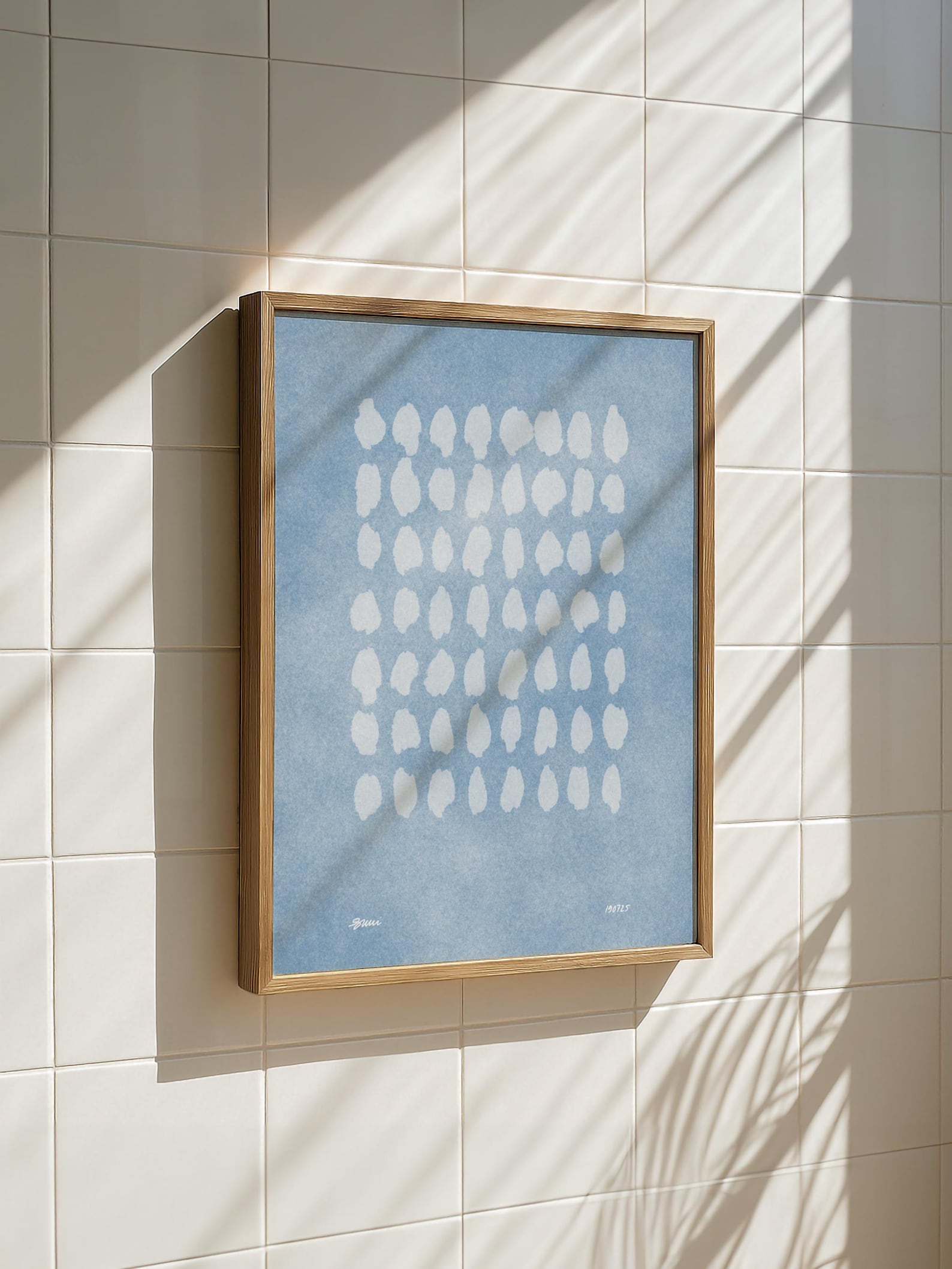Sky Blue Abstract Print: Hand Painted Soft Grid Scandinavian Minimalist ...