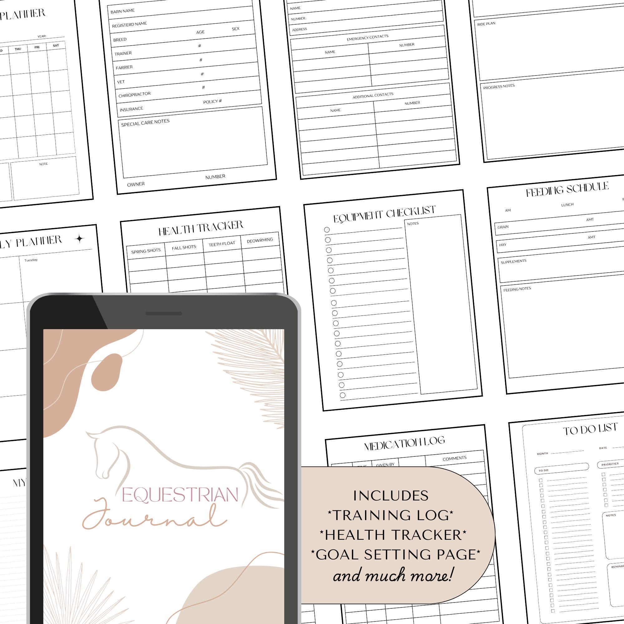 Horse Training Planner Printable – Equestrian Journal for Horseback ...