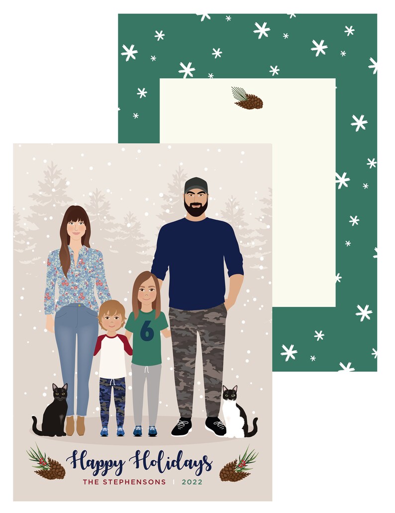 Custom Portrait Christmas Card, Family Portrait Illustration, Custom ...
