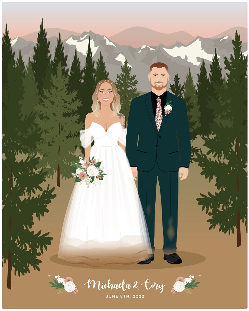 Wedding Portrait Couple Drawing Paper Anniversary Gift - Etsy