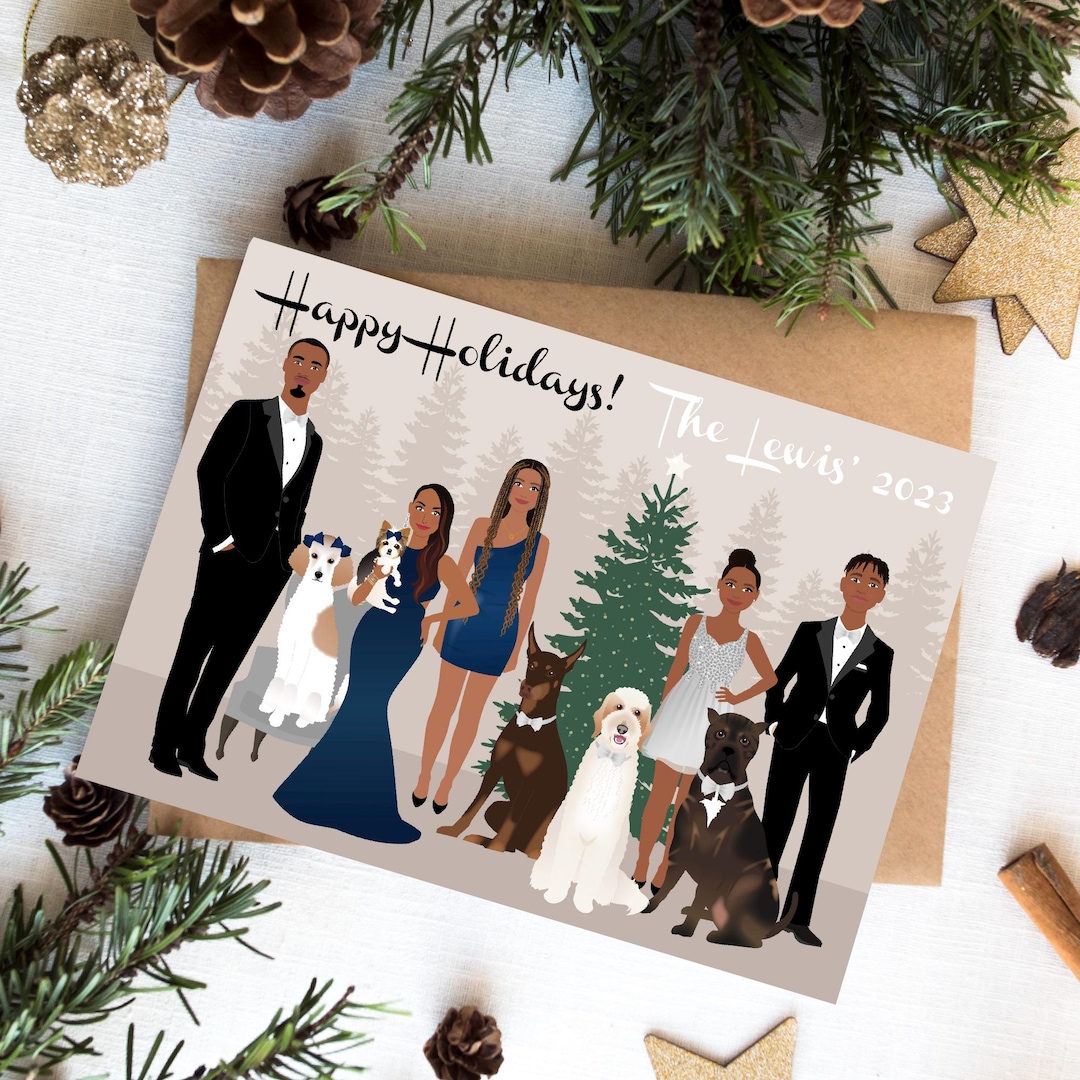 Custom Family Portrait Holiday Card – Hand Drawn & Personalized ...