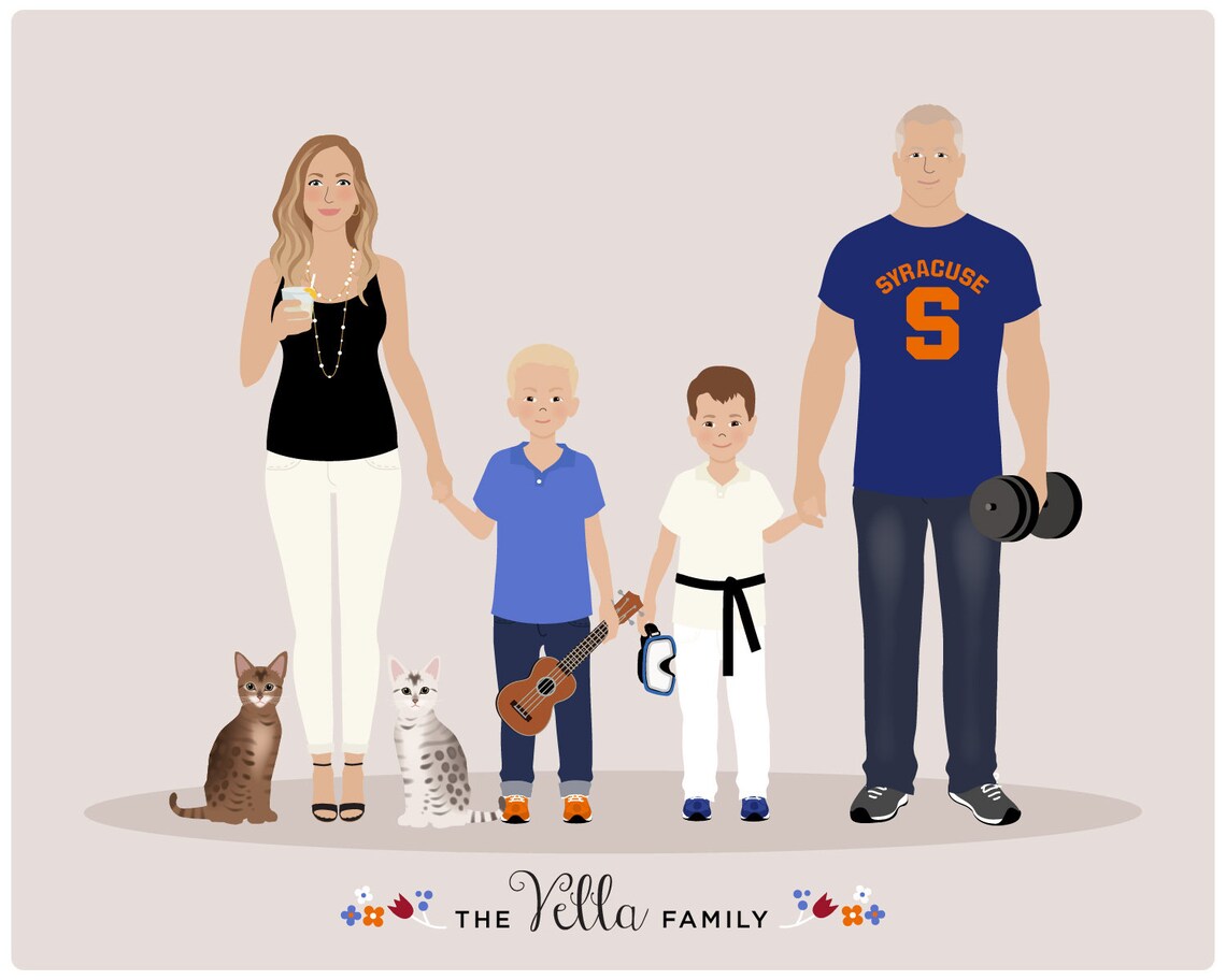 Custom Family Portrait Personalized Family Illustration - Etsy