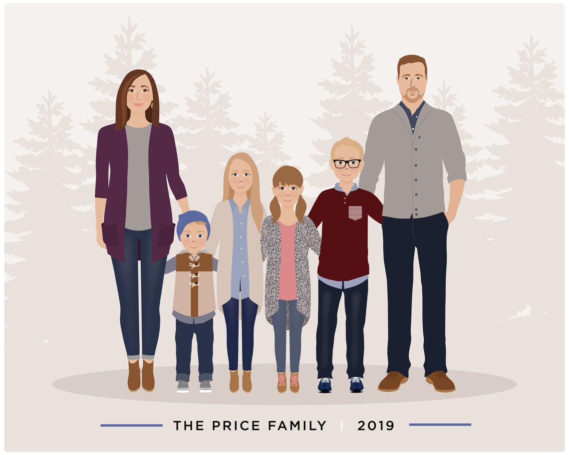 Custom Family Portrait Handmade Drawing of Family - Etsy