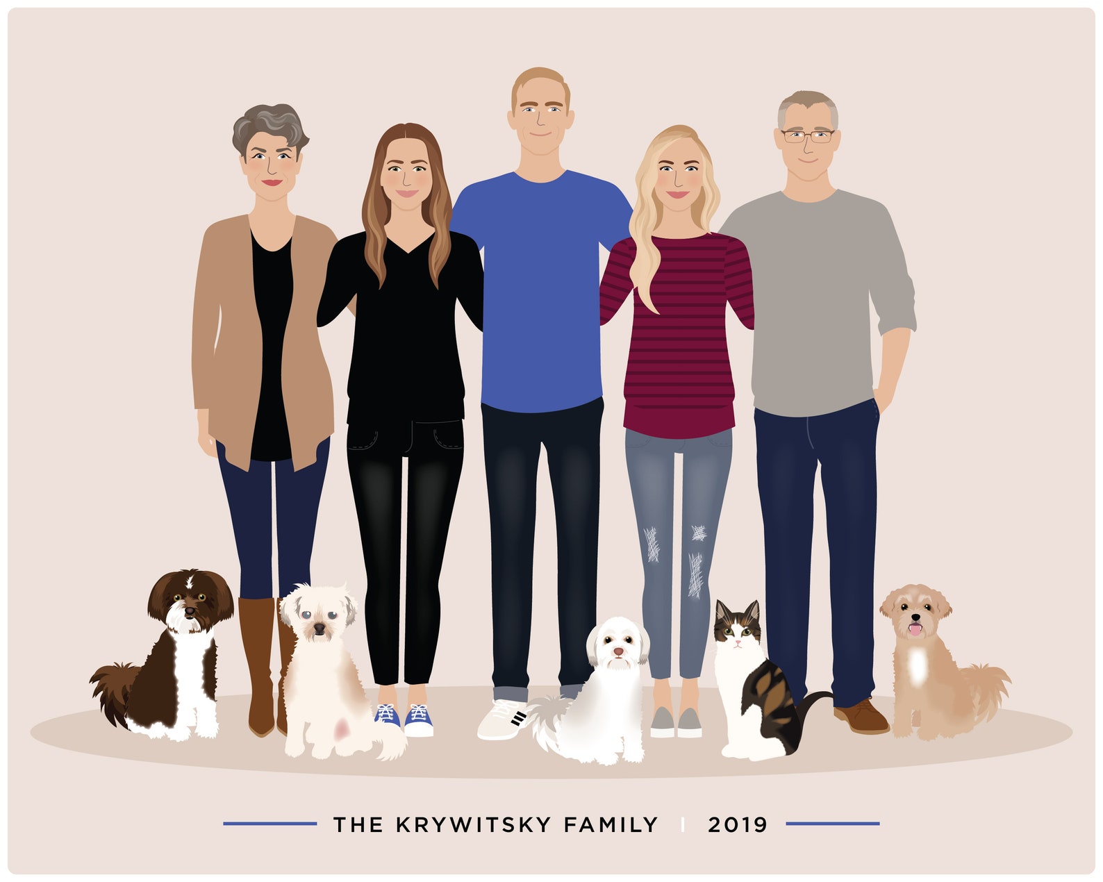 Custom Family Portrait Handmade Drawing of Family - Etsy