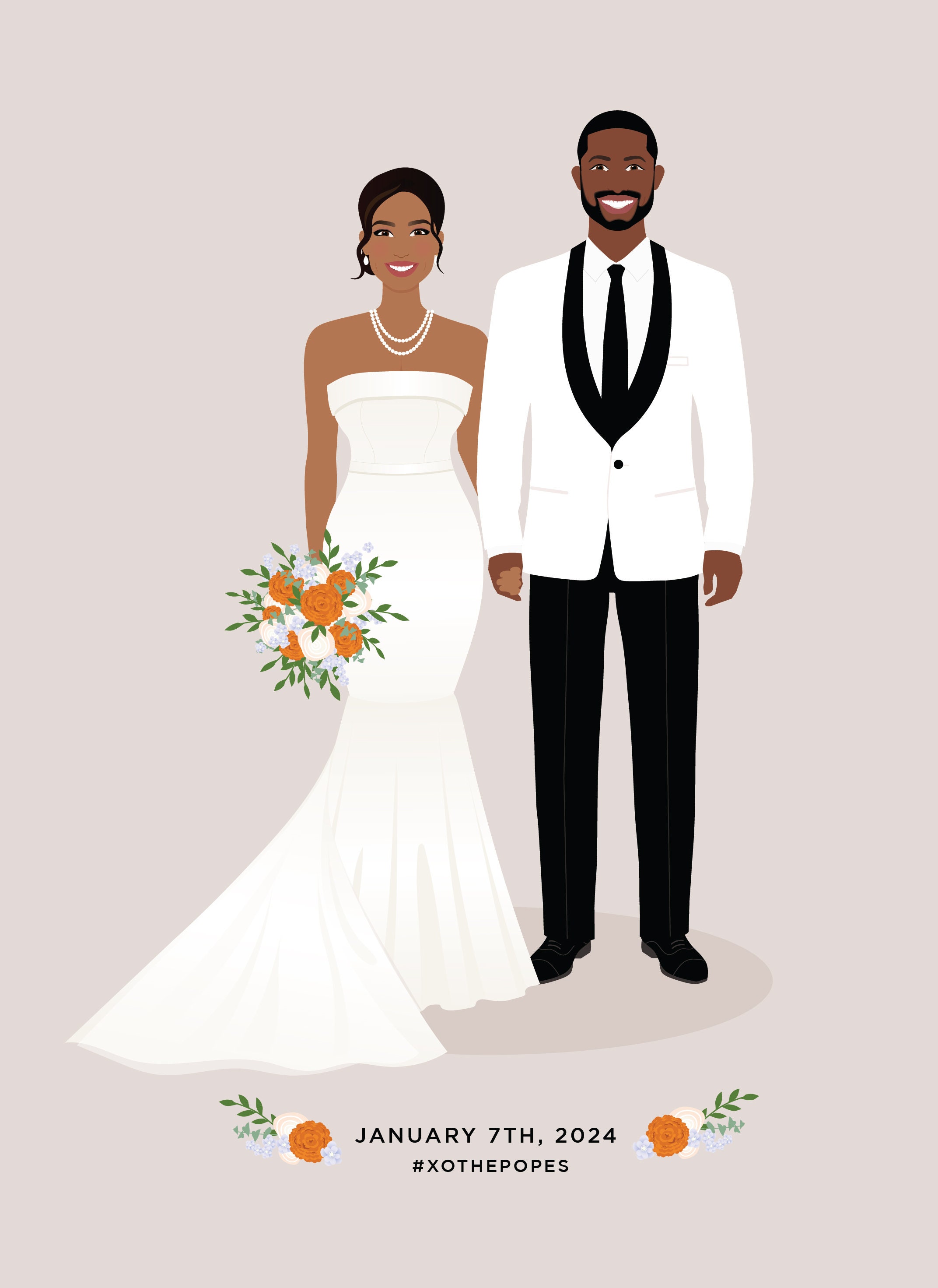 Custom Wedding Portrait / One Year Anniversary / Paper Anniversary - Etsy