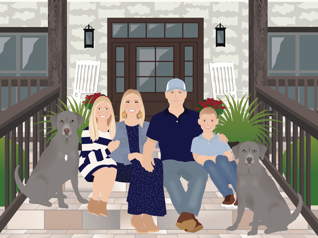 Family Illustration, Portrait Drawing, Hand Drawn From Photos, Couple ...