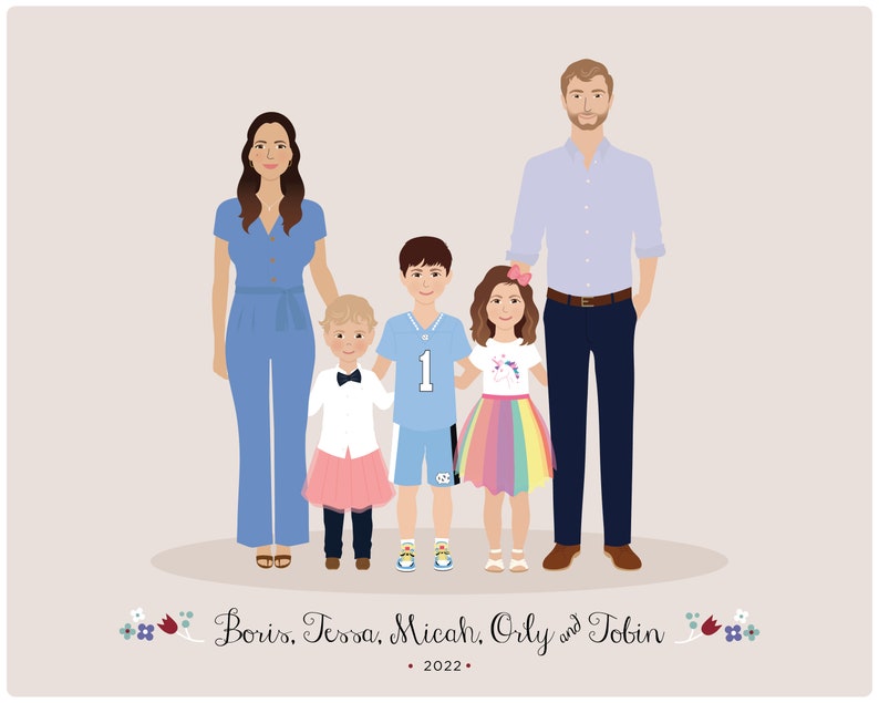 Custom Family Portrait Handmade Drawing of Family - Etsy