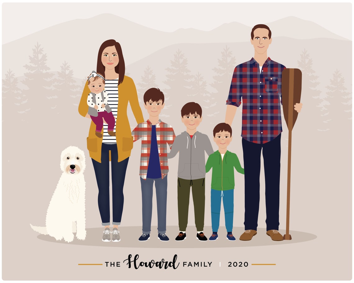Custom Family Portrait, Add Pet - Etsy