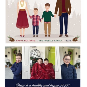 Custom Portrait Christmas Card, Family Portrait Illustration, Custom ...