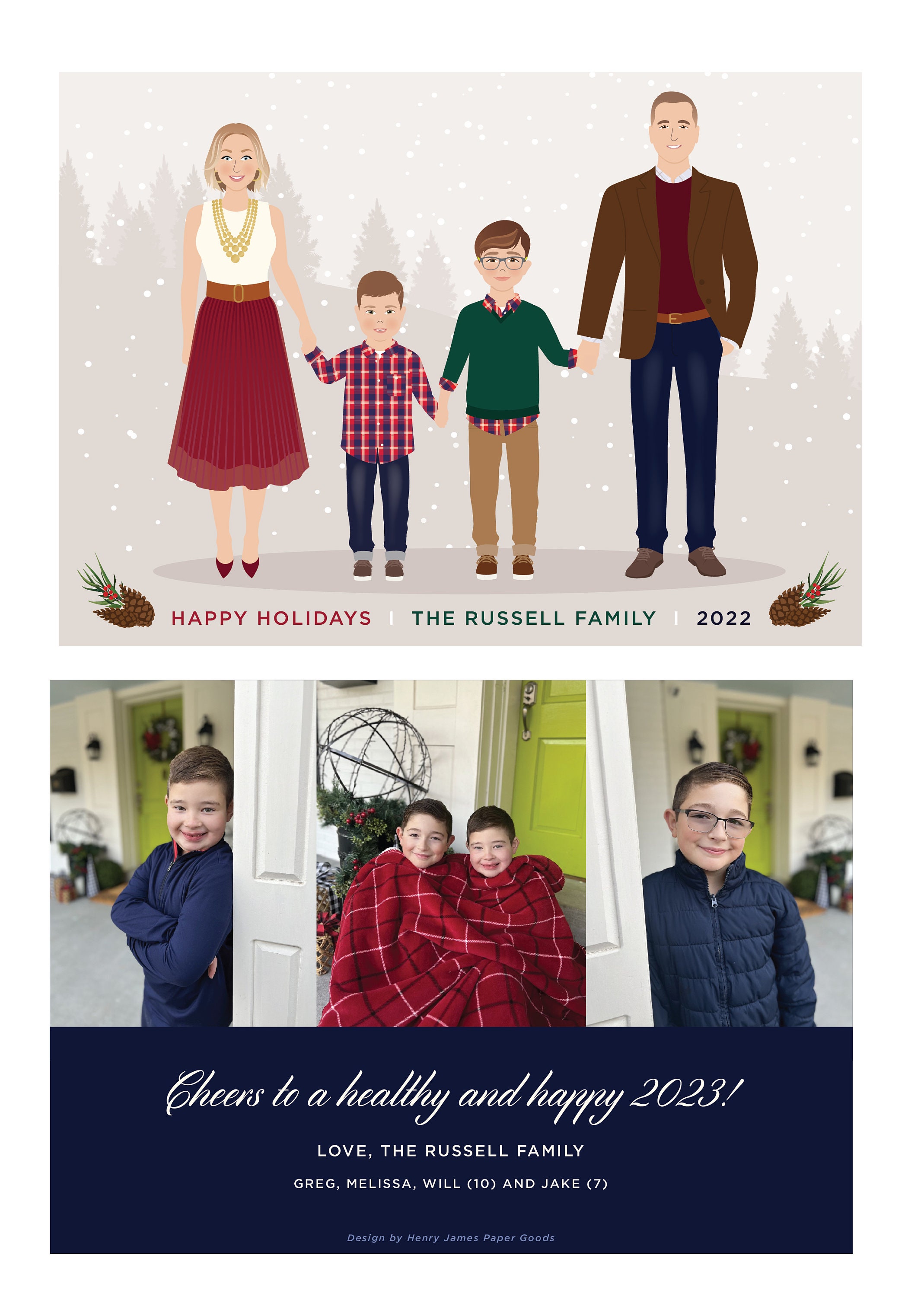 Custom Portrait Christmas Card, Family Portrait Illustration, Custom ...