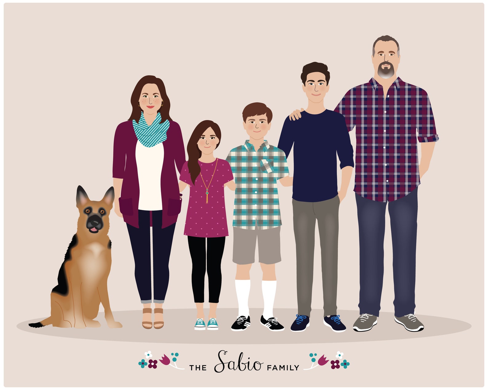 Custom Family Portrait Illustration Additional Person | Etsy