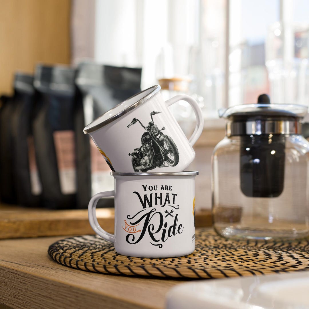 Motorcycle Enamel Mug – Café Racer Coffee Cup – Triumph Bobber Mug ...