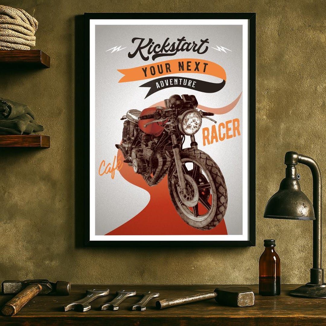Kickstart Your Next Adventure - Café Racer Wall Art, Vintage Motorcycle ...