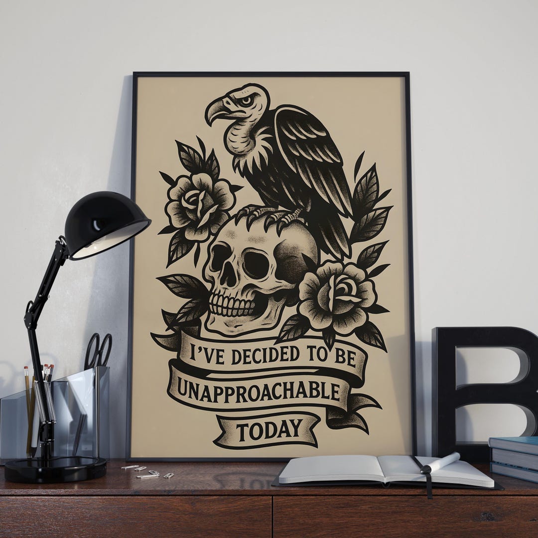 Sarcastic Skull Vulture Art Print – Tattoo Style Dark Humor (digital ...